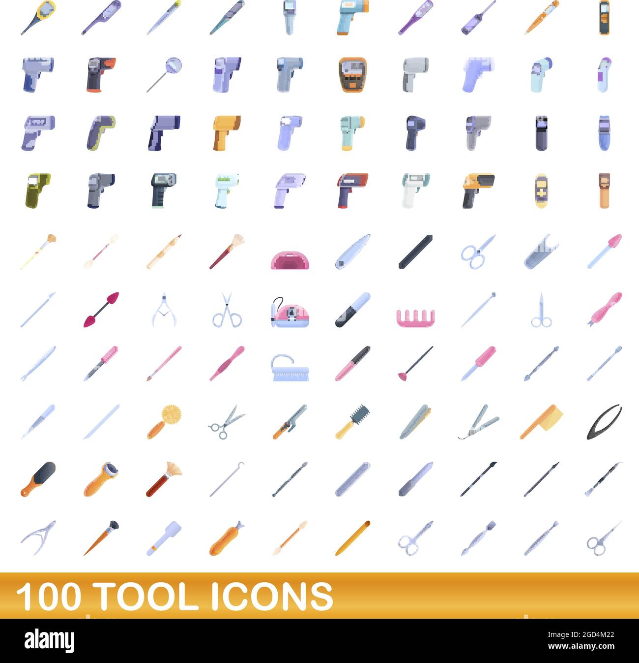 100 tool icons set. Cartoon illustration of 100 tool icons vector set ...