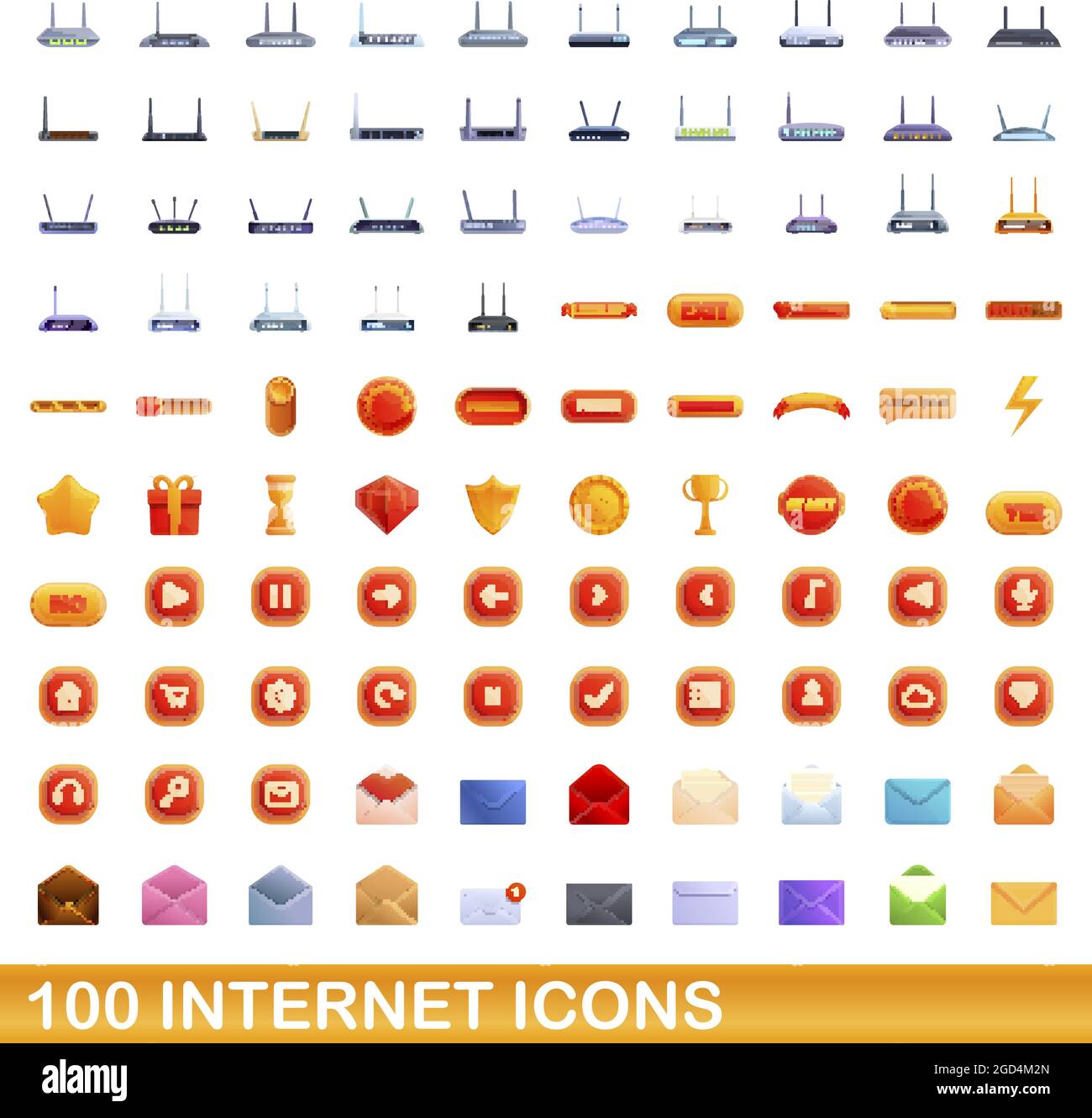 100 internet icons set. Cartoon illustration of 100 internet icons ...