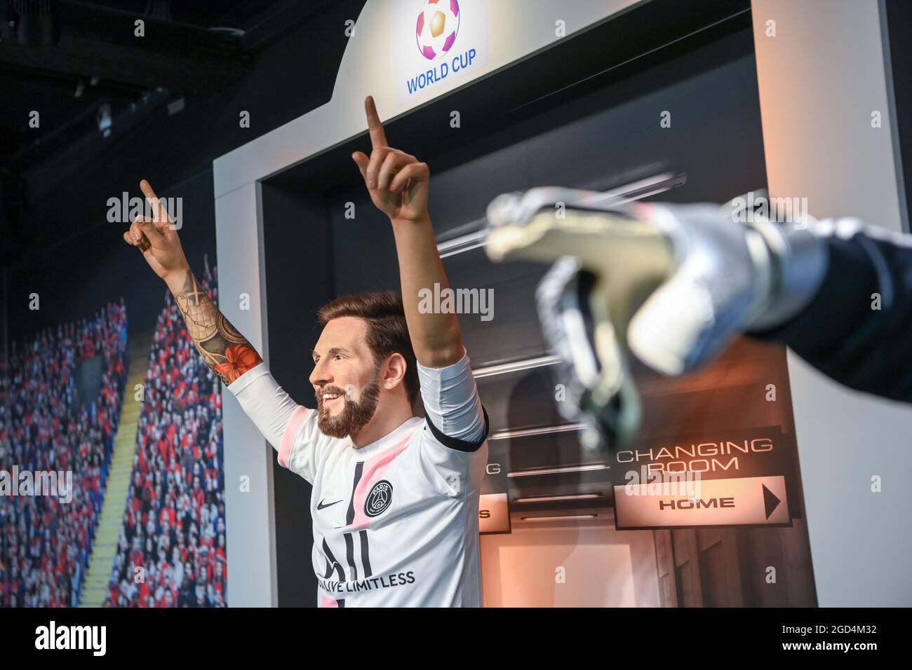Berlin, Germany. 11th Aug, 2021. The wax figure of footballer Lionel ...