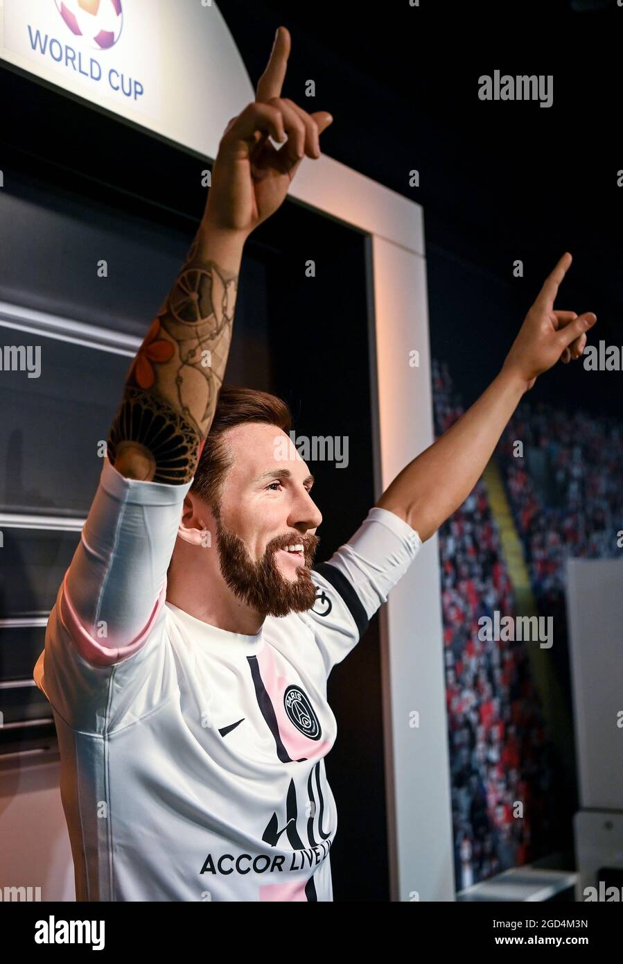 Berlin, Germany. 11th Aug, 2021. The wax figure of footballer Lionel ...