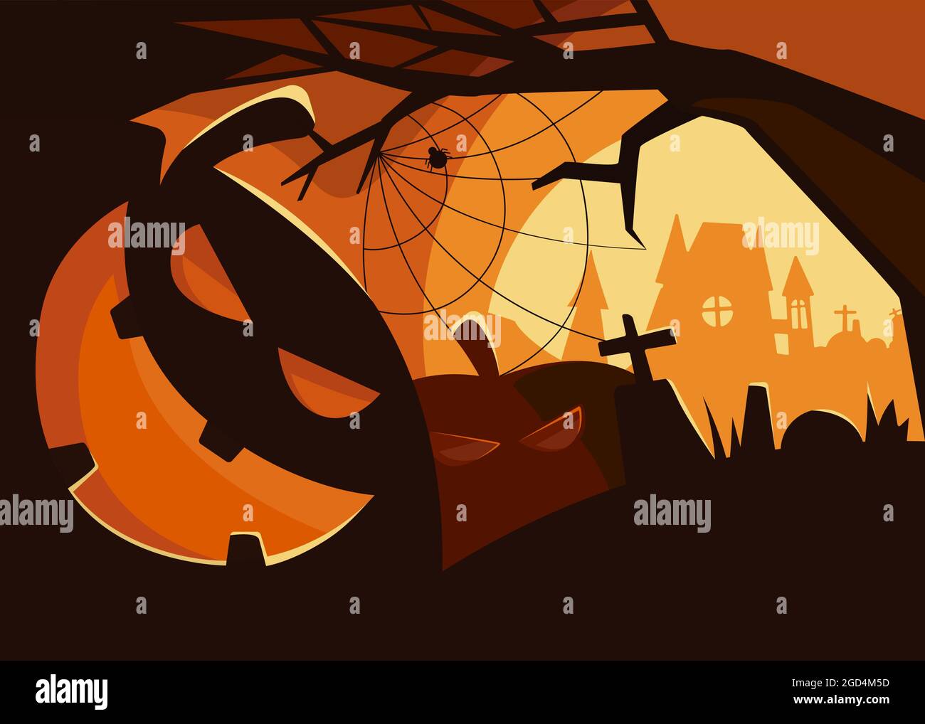 Spooky banner with pumpkin heads. Halloween placard design in cartoon ...