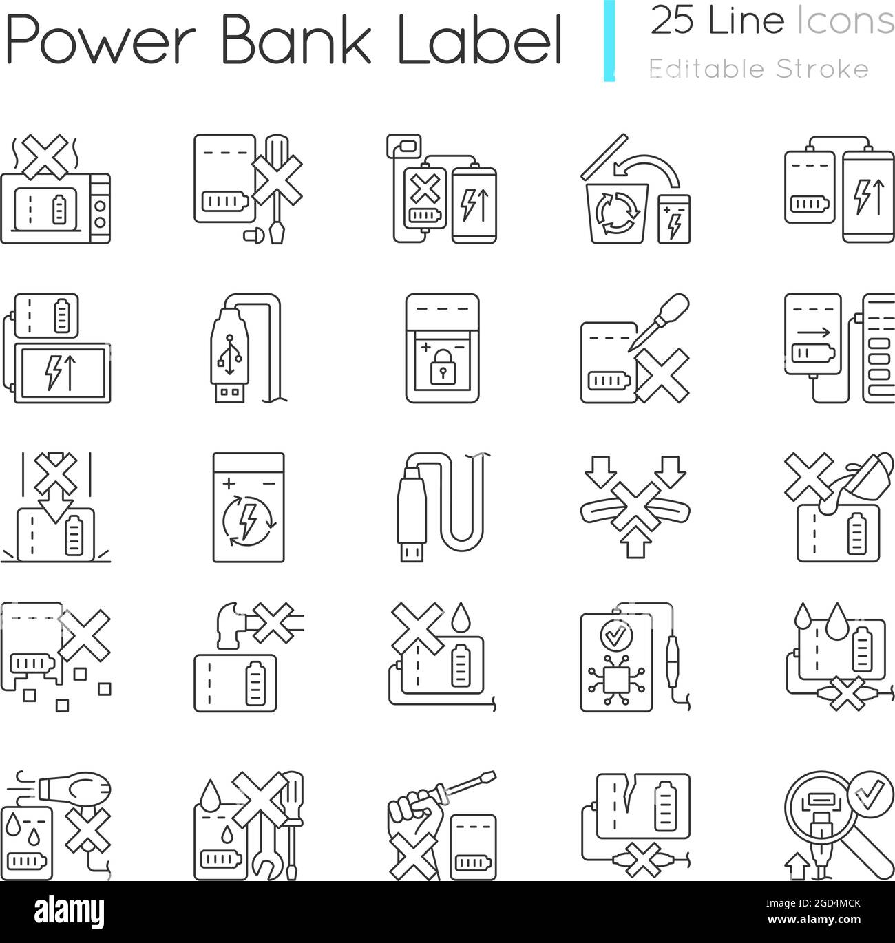 Power bank usage linear manual label icons set Stock Vector Image & Art ...