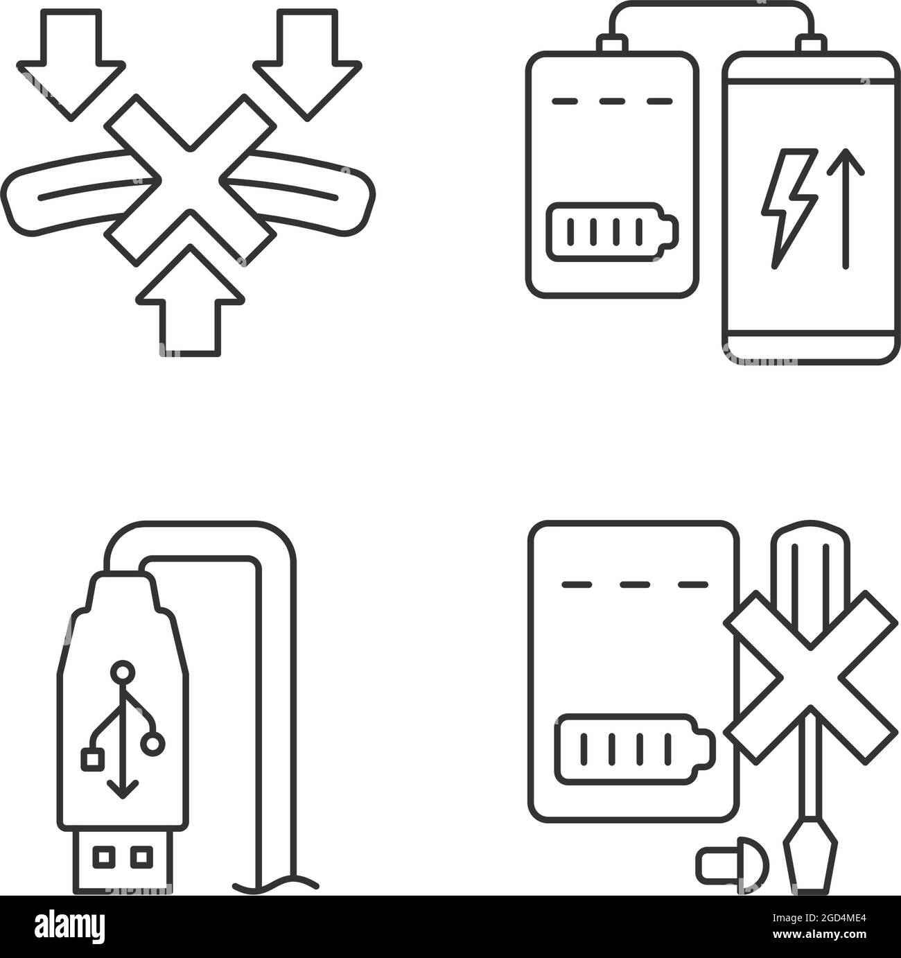 Powerbank proper use linear manual label icons set Stock Vector Image ...