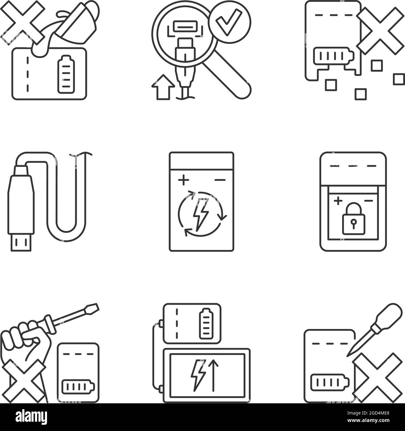 Portable charger care linear manual label icons set Stock Vector Image ...