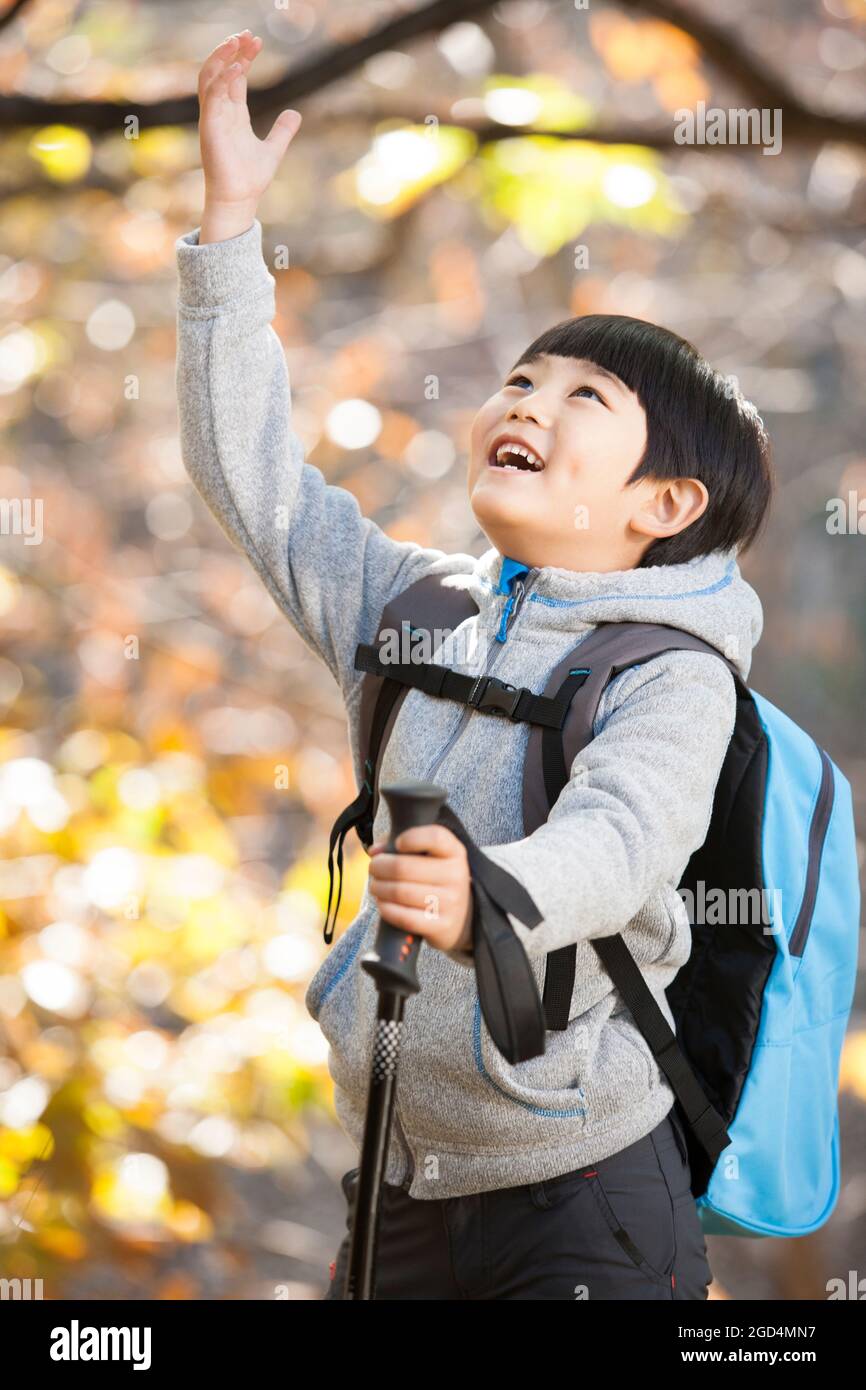 Happy boy hiking Stock Photo - Alamy
