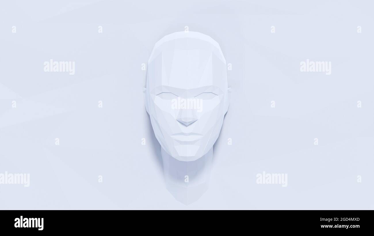 Low poly man face in white background. 3d rendering illustration ...