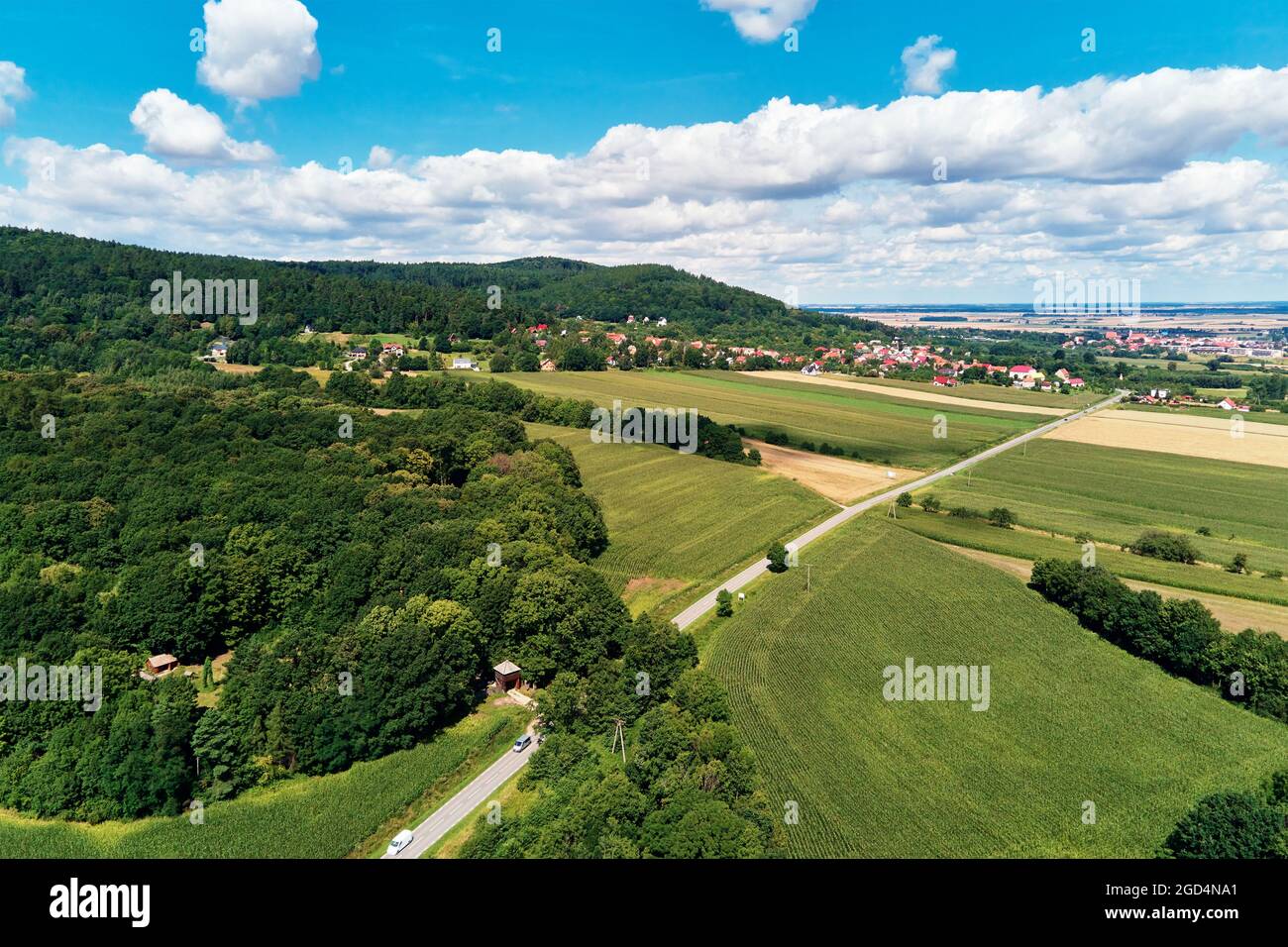 Aerial view of beautiful landscape in Mountains with forest and fields ...