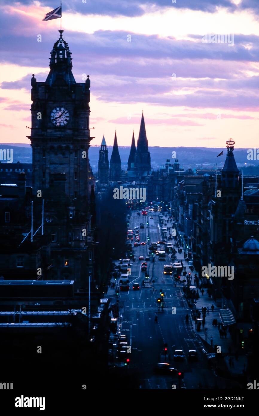 Edinburgh landscape and skyline, Princes Street at sunset, Scotland, UK ...