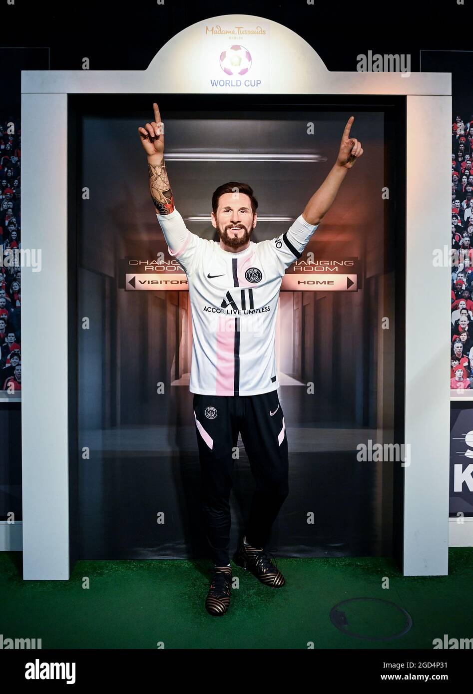 Berlin, Germany. 11th Aug, 2021. The wax figure of footballer Lionel ...