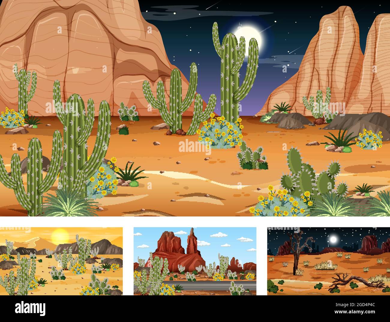 Different scenes with desert forest landscape illustration Stock Vector ...