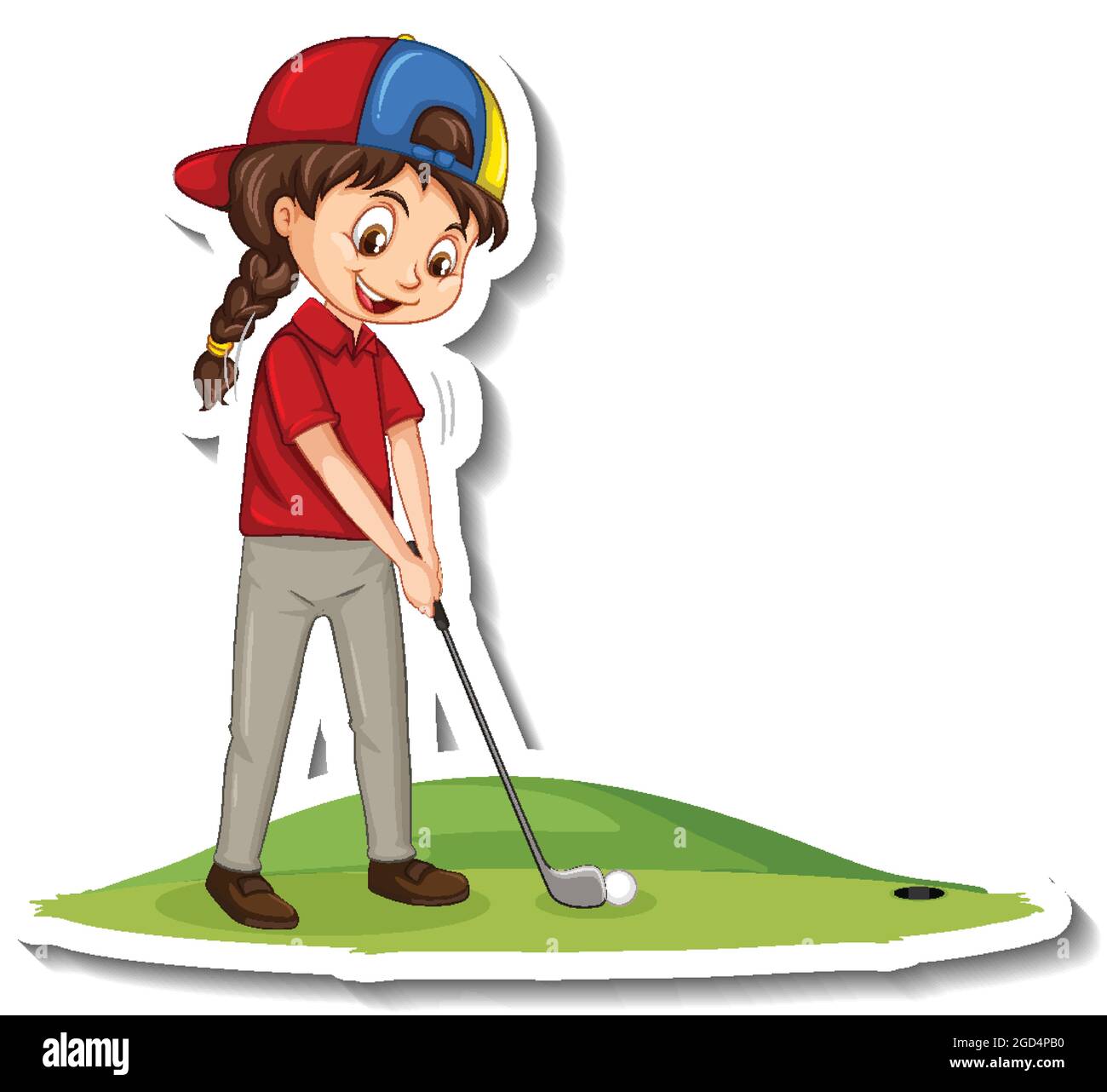 Cartoon character sticker with a girl playing golf illustration Stock ...