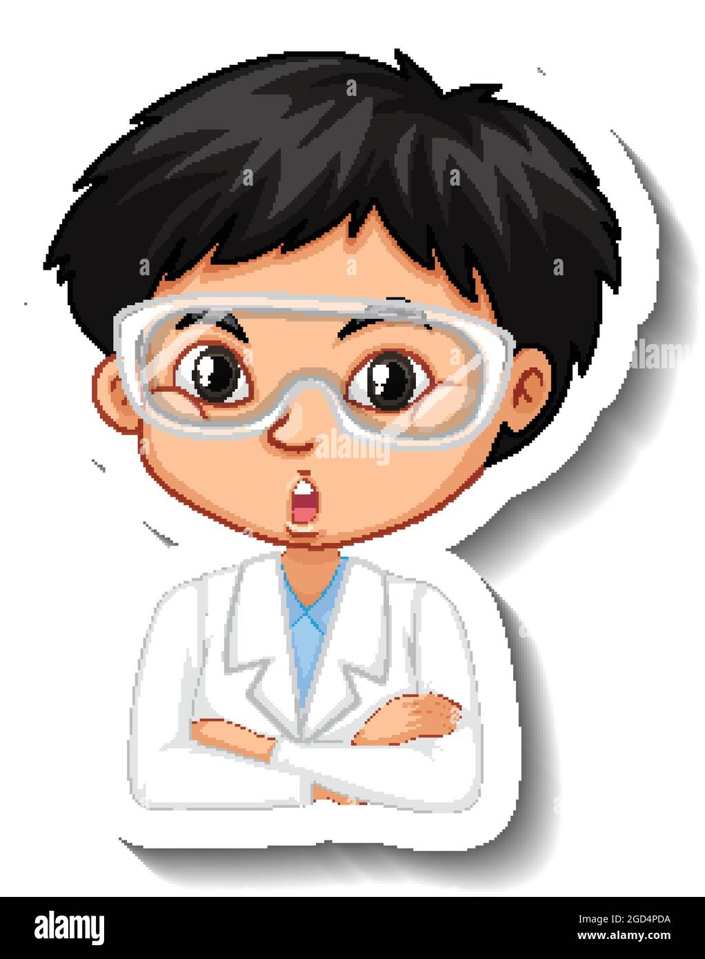 Portrait of a boy in science gown cartoon character sticker ...