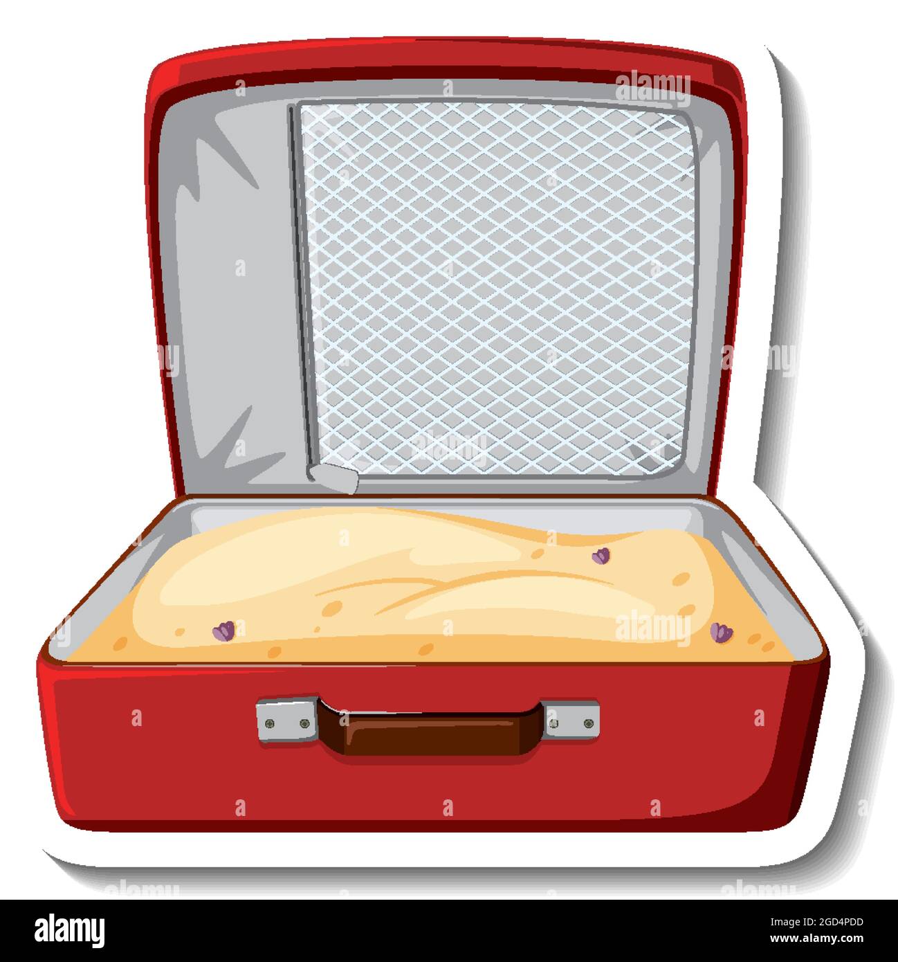 Leather suitcase opened with sand cartoon sticker illustration Stock ...