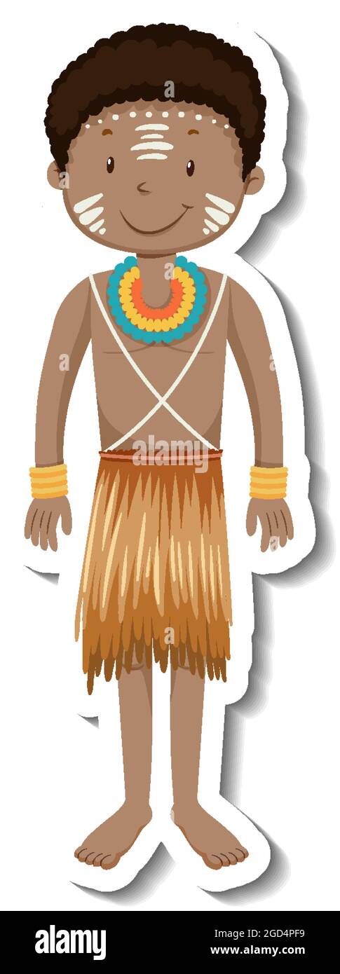 African tribal man cartoon character sticker illustration Stock Vector ...