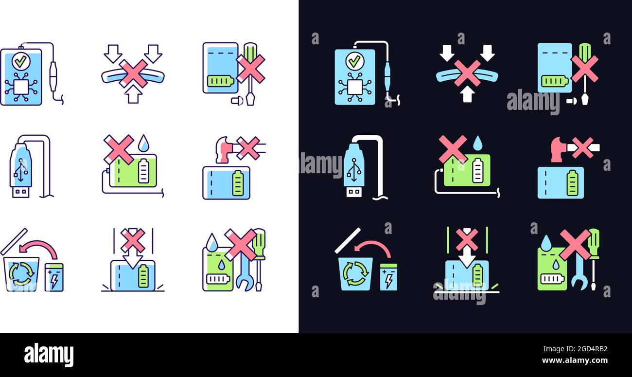 Power bank instruction light and dark theme RGB color manual label ...