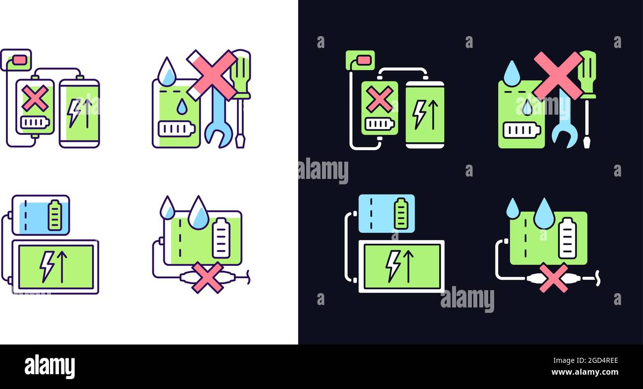 Powerbank use light and dark theme RGB color manual label icons set ...