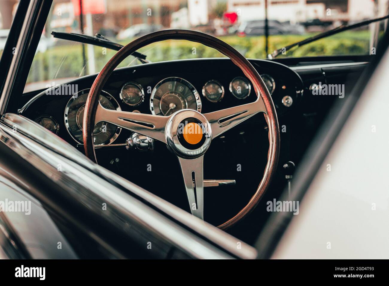 Inside of an old retro car Stock Photo - Alamy