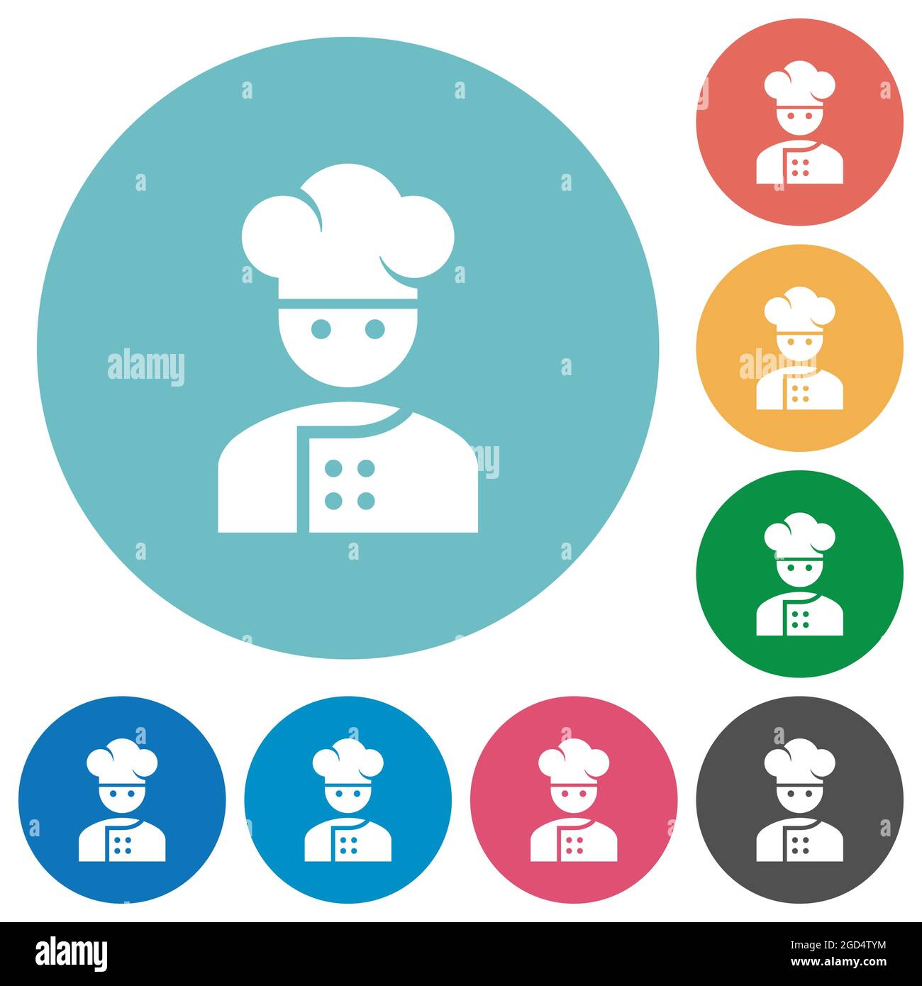 Chef flat white icons on round color backgrounds Stock Vector Image ...
