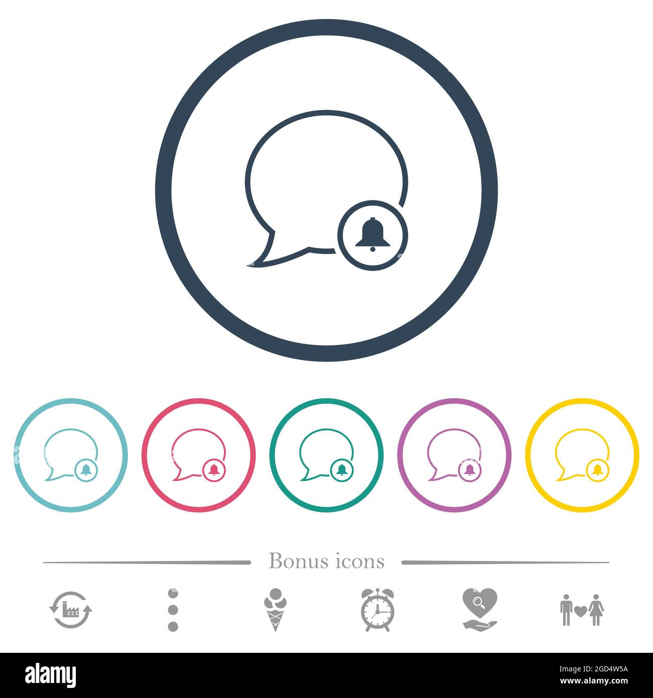 Message alarm outline flat color icons in round outlines. 6 bonus icons ...