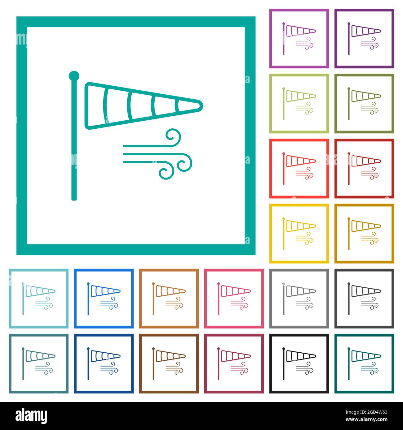 Windsock indicator with wind outline flat color icons with quadrant ...