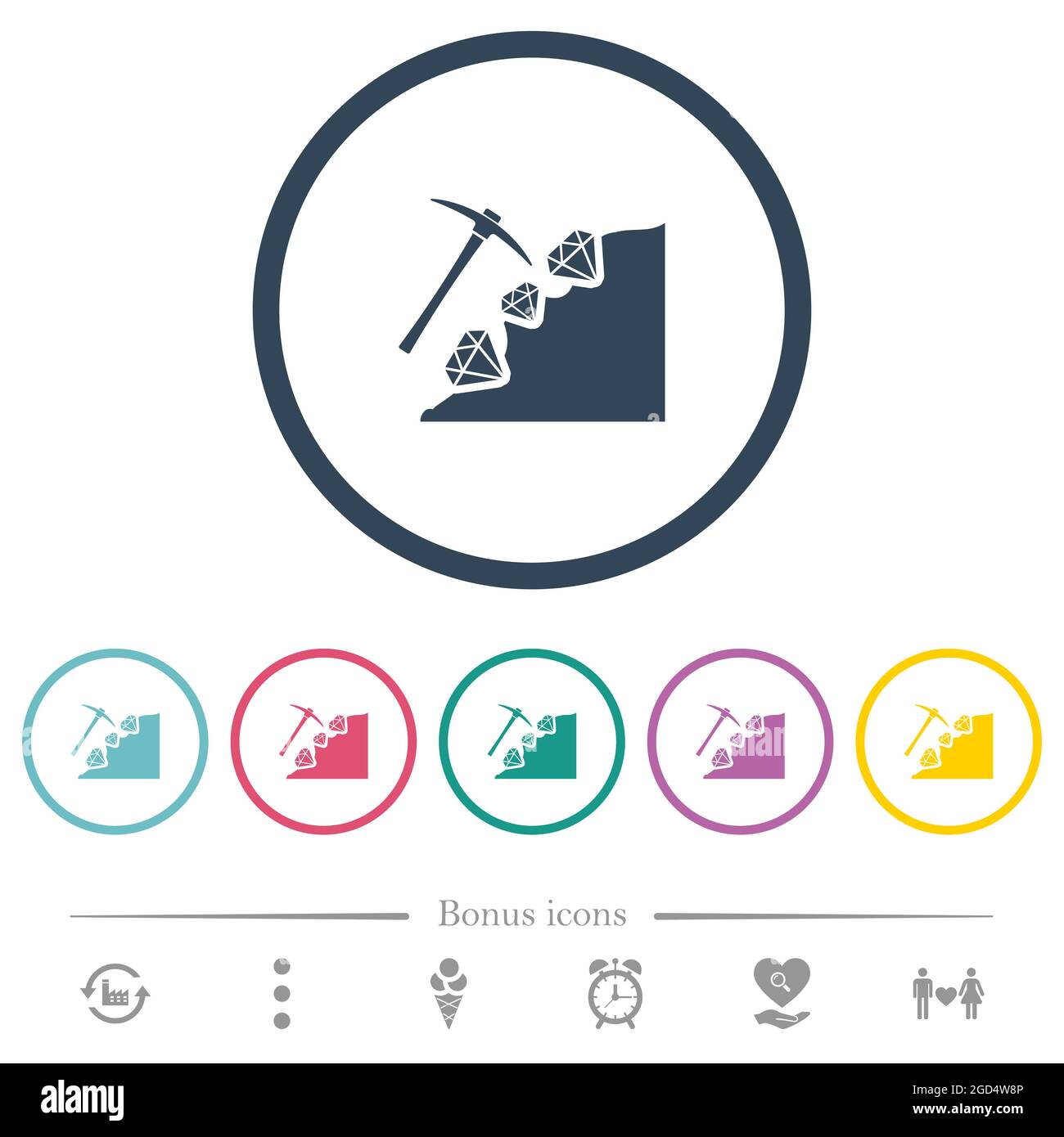 Diamond mining flat color icons in round outlines. 6 bonus icons ...
