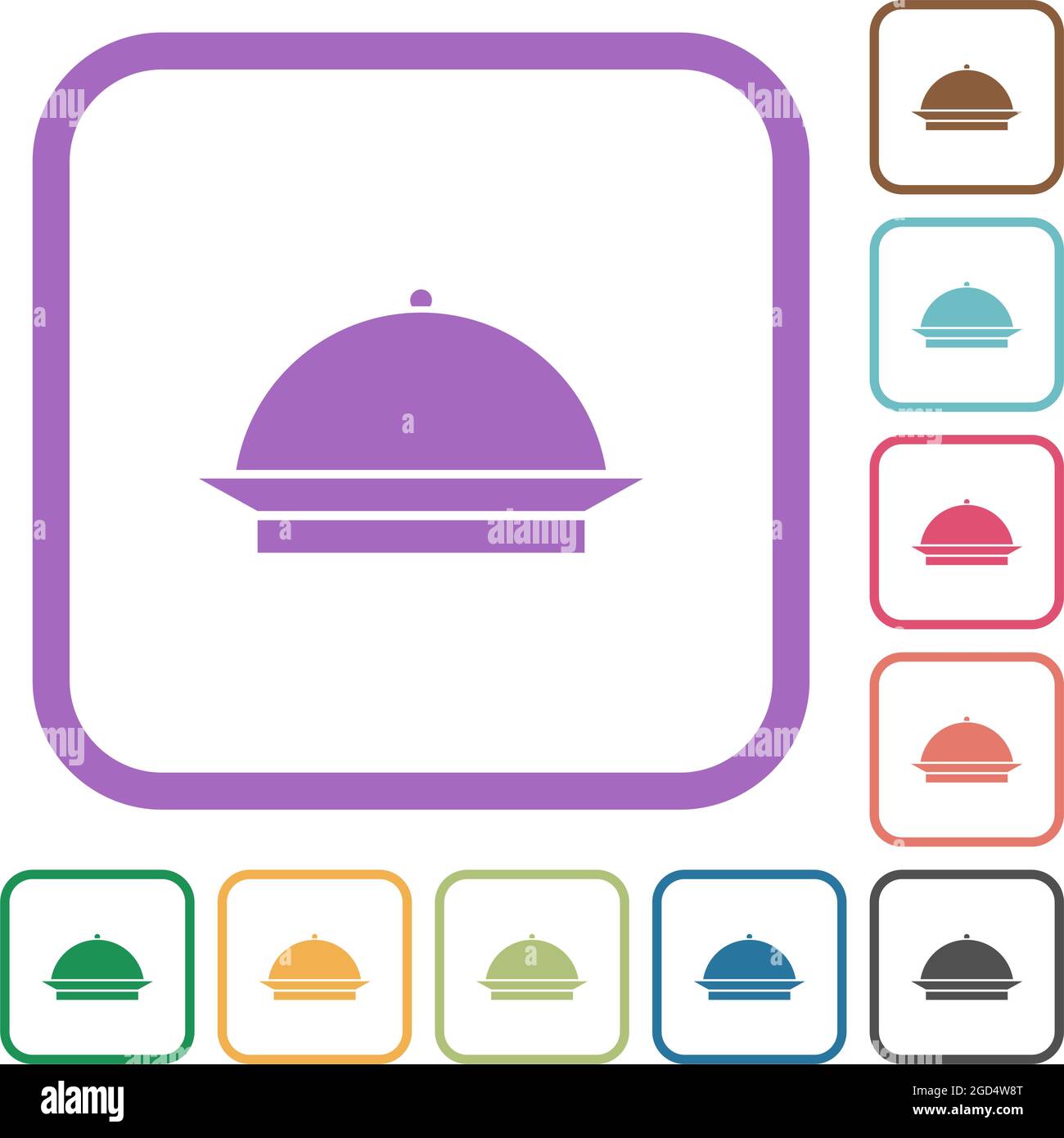 Food tray simple icons in color rounded square frames on white ...