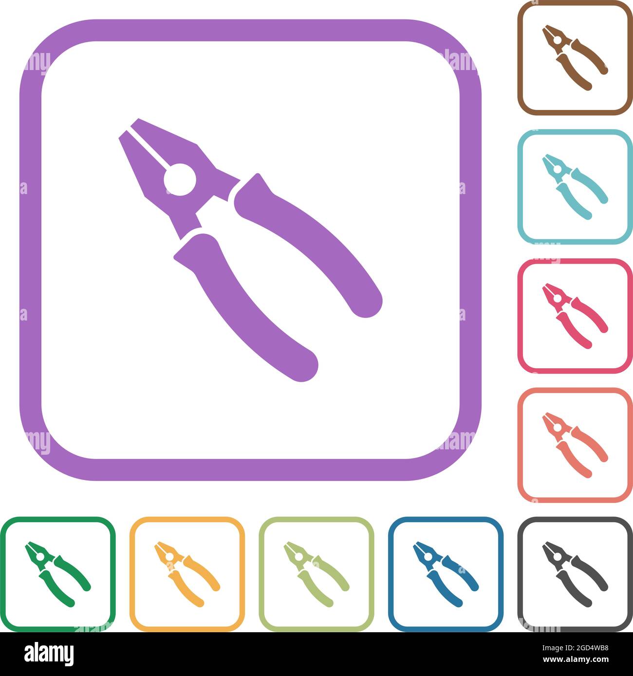 Combined pliers simple icons in color rounded square frames on white ...