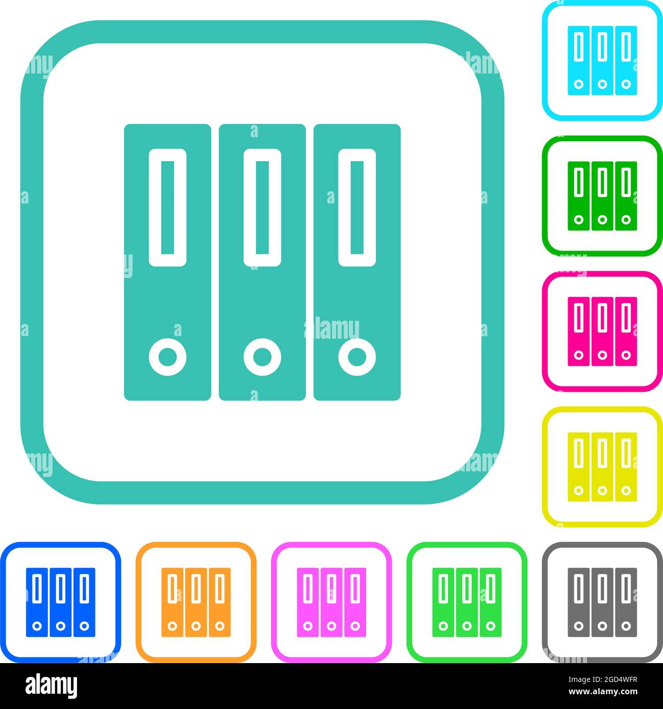 Binders solid vivid colored flat icons in curved borders on white background Stock Vector Image ...