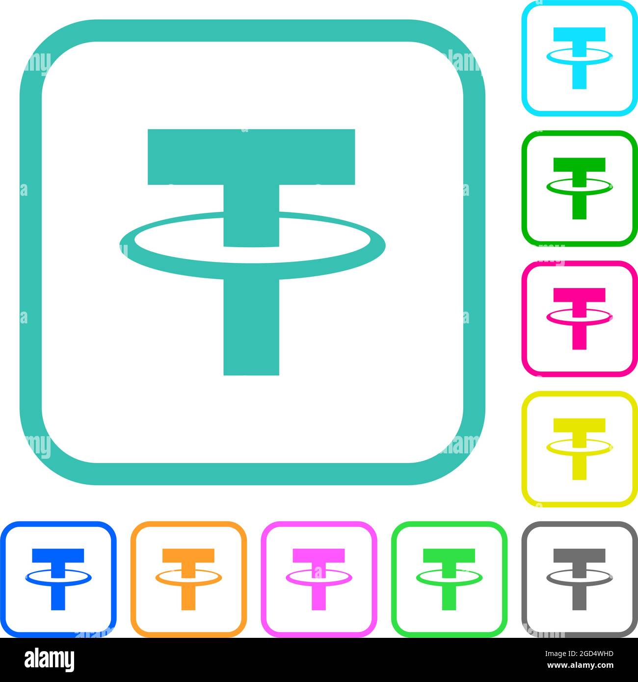 Tether digital cryptocurrency vivid colored flat icons in curved ...