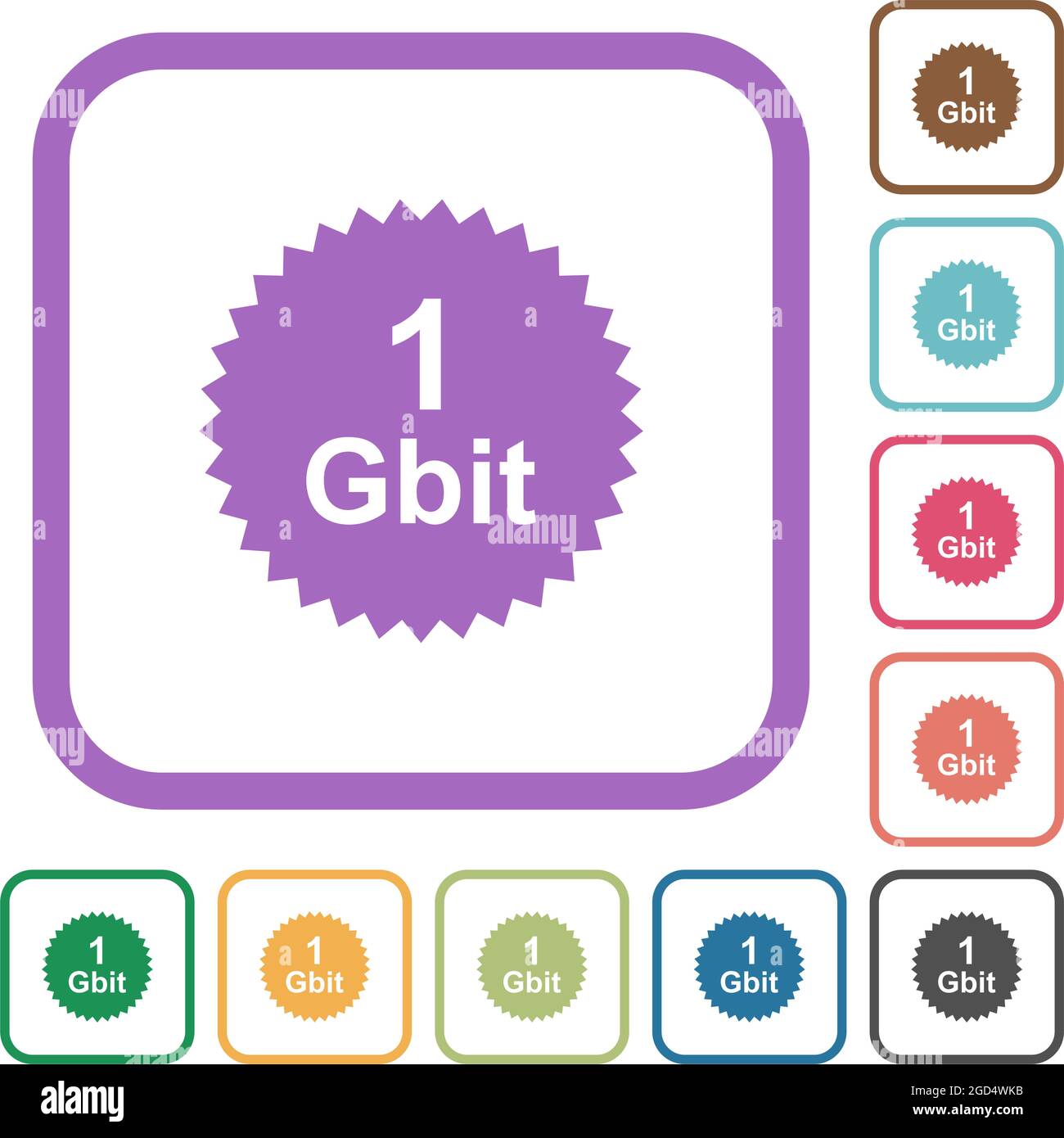 1 Gbit guarantee sticker simple icons in color rounded square frames on white background Stock ...