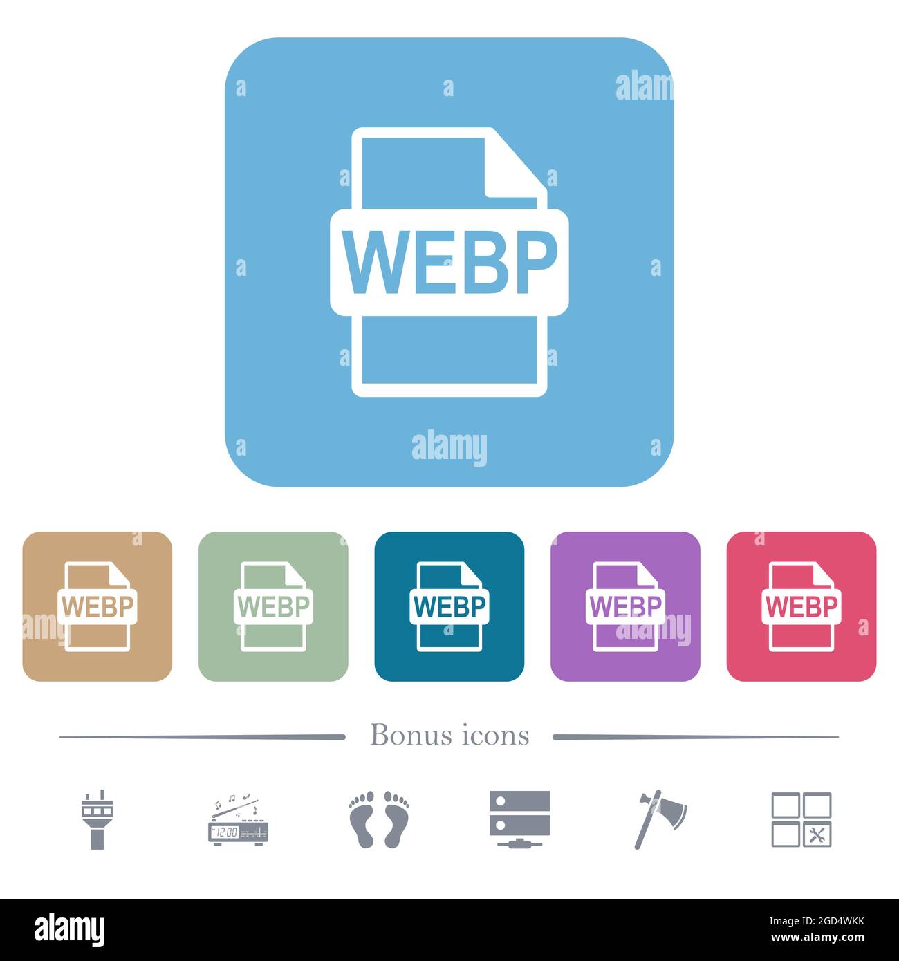 WEBP file format white flat icons on color rounded square backgrounds ...