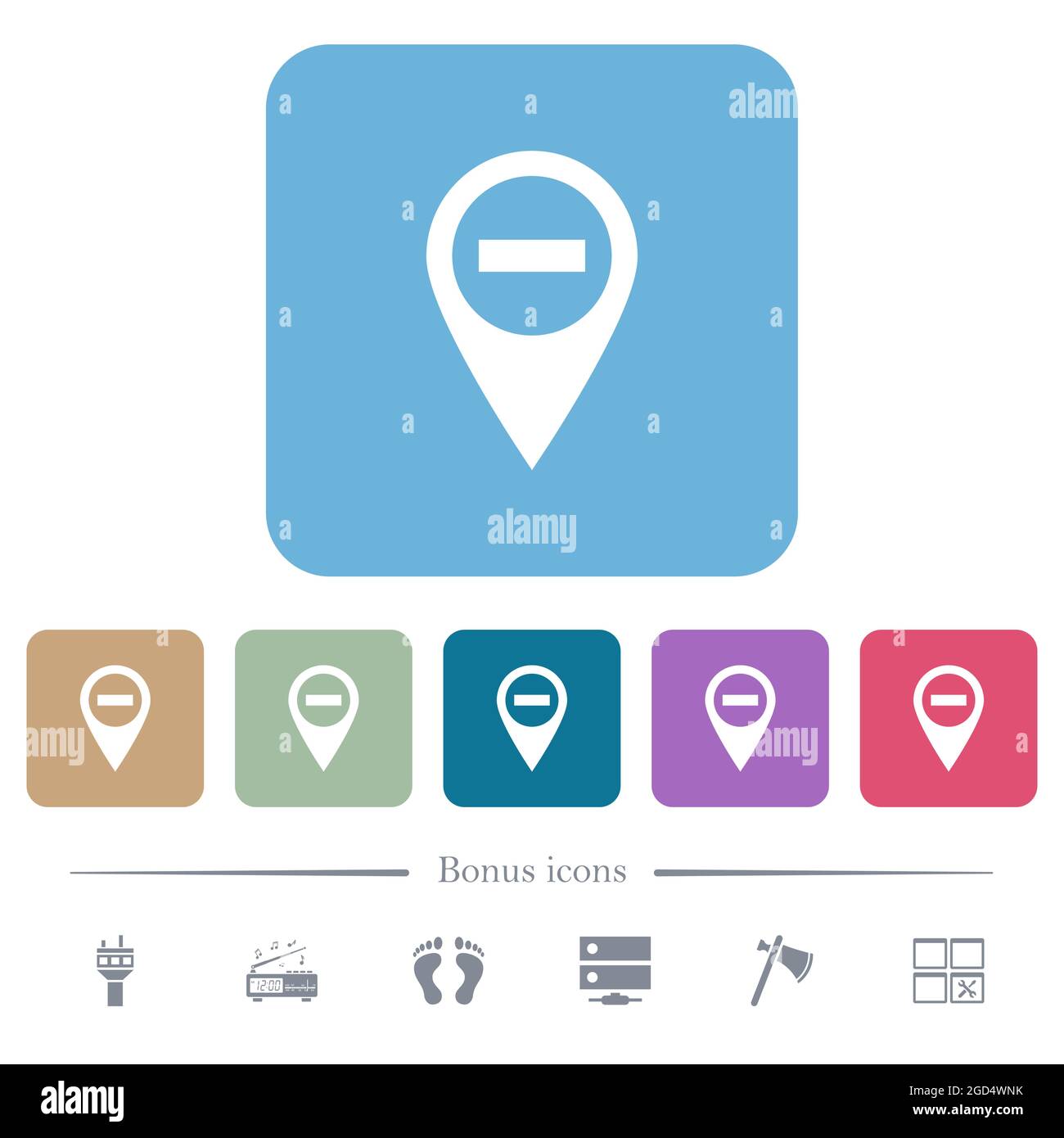 Remove GPS map location white flat icons on color rounded square ...