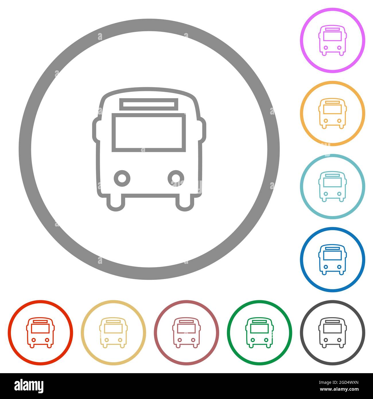 Bus front view outline flat color icons in round outlines on white ...