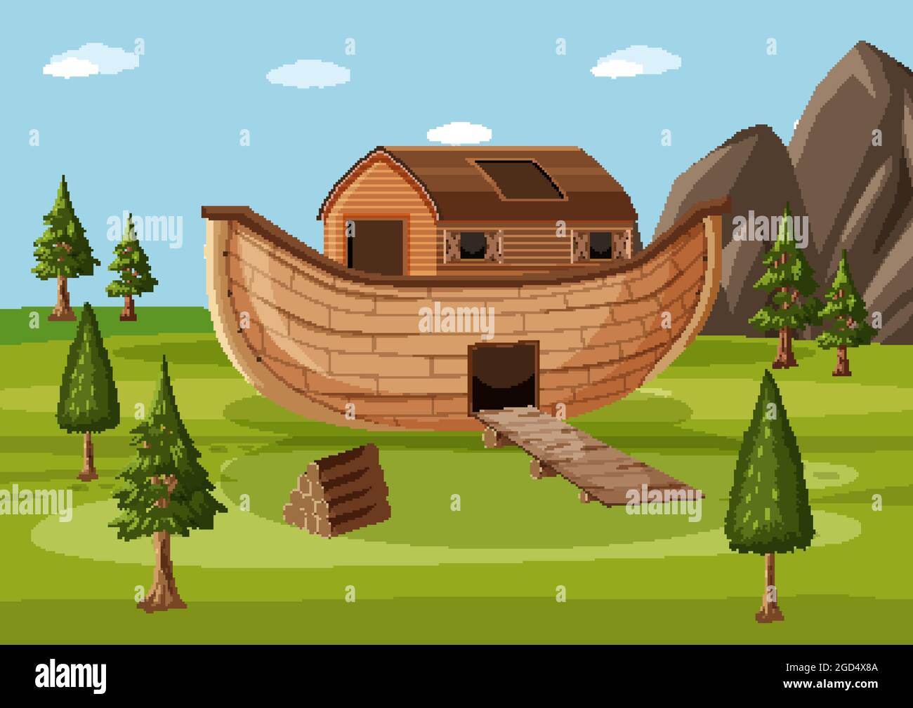 Noah's Ark landed on the mountains of Ararat illustration Stock Vector ...