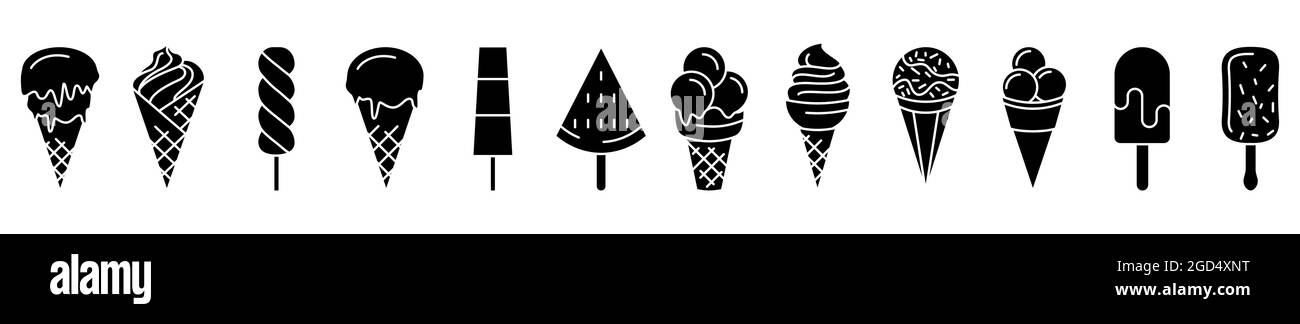 Ice cream icons. Set of black icons of ice cream. Vector ice cream ...