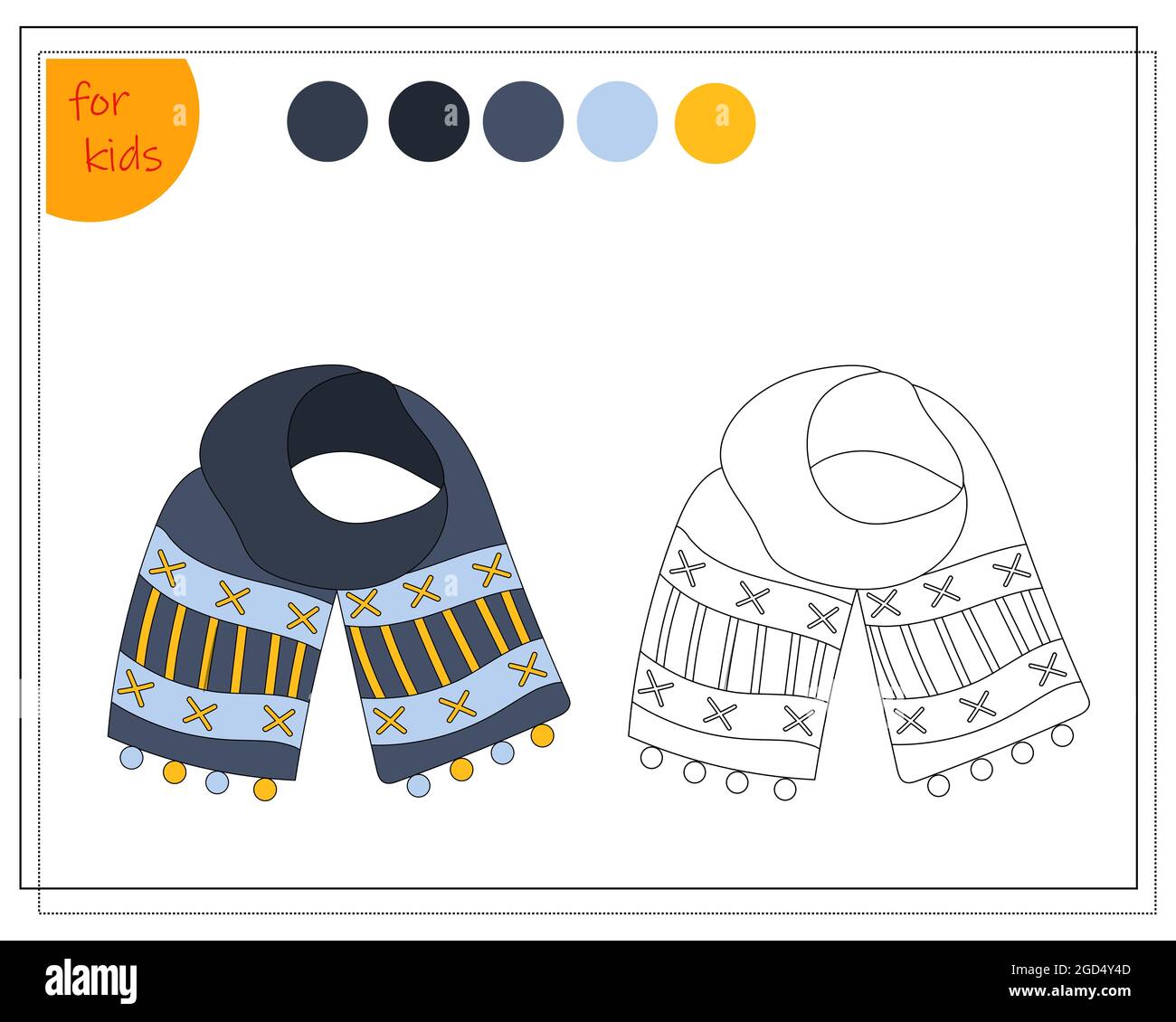 coloring book for children by colors, winter scarf, vector isolated on ...