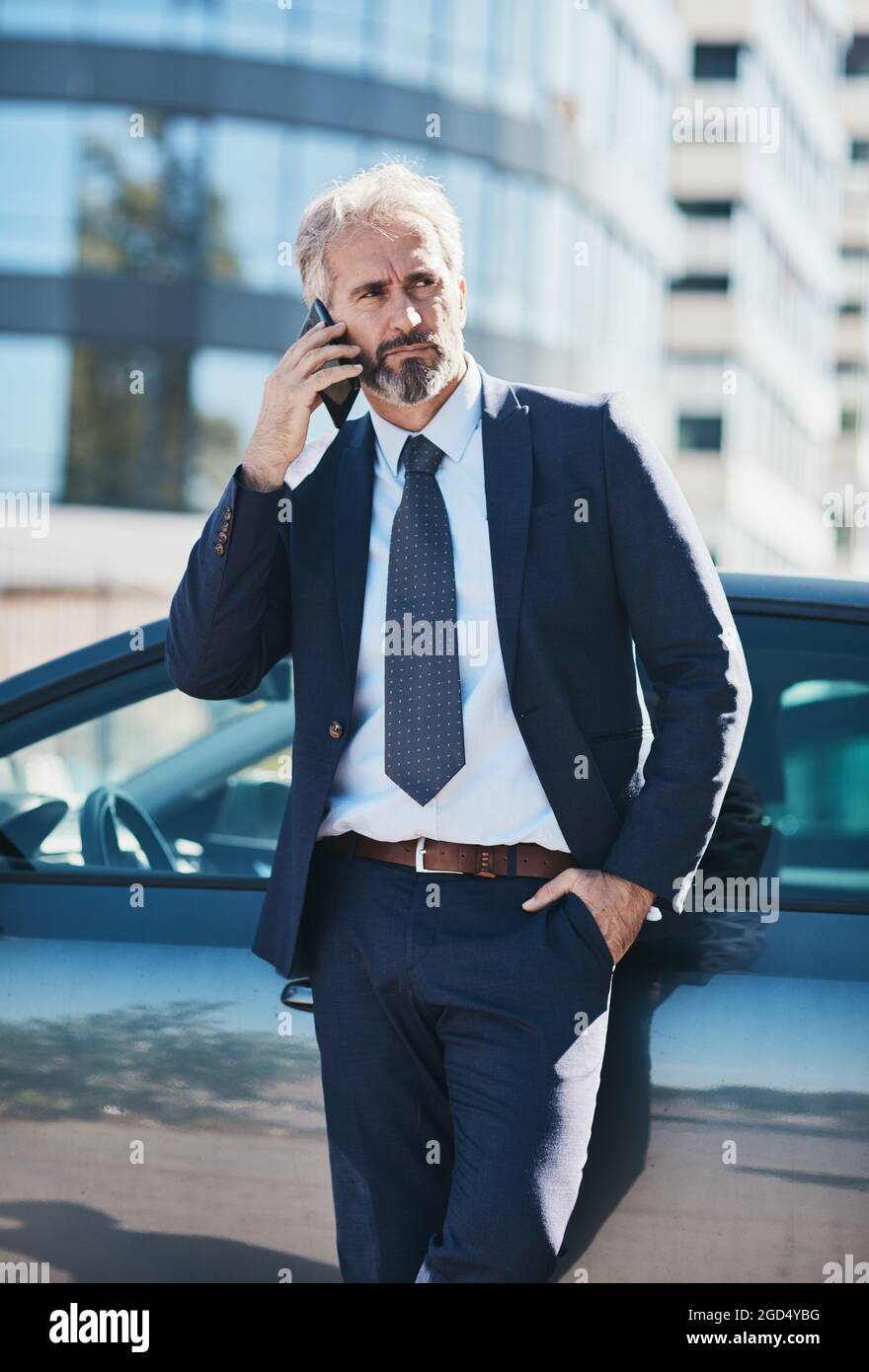senior businessman cell phone mobile luxury car manager vehicle Stock ...