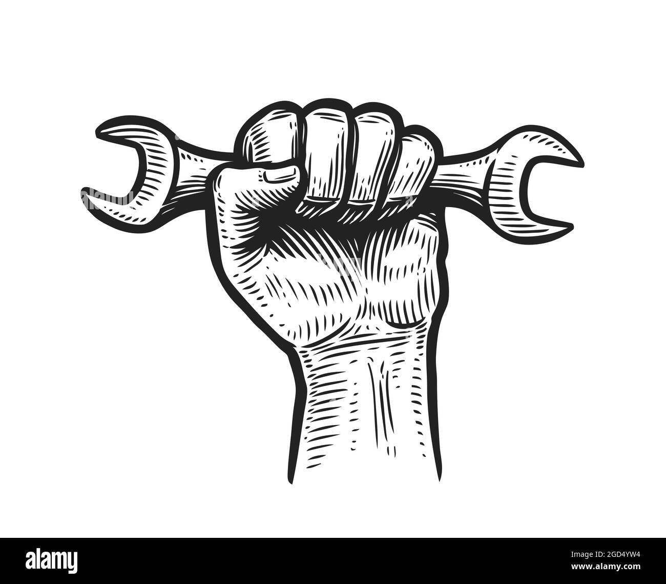 Hand holding wrench. Work concept. Sketch illustration Stock Vector ...