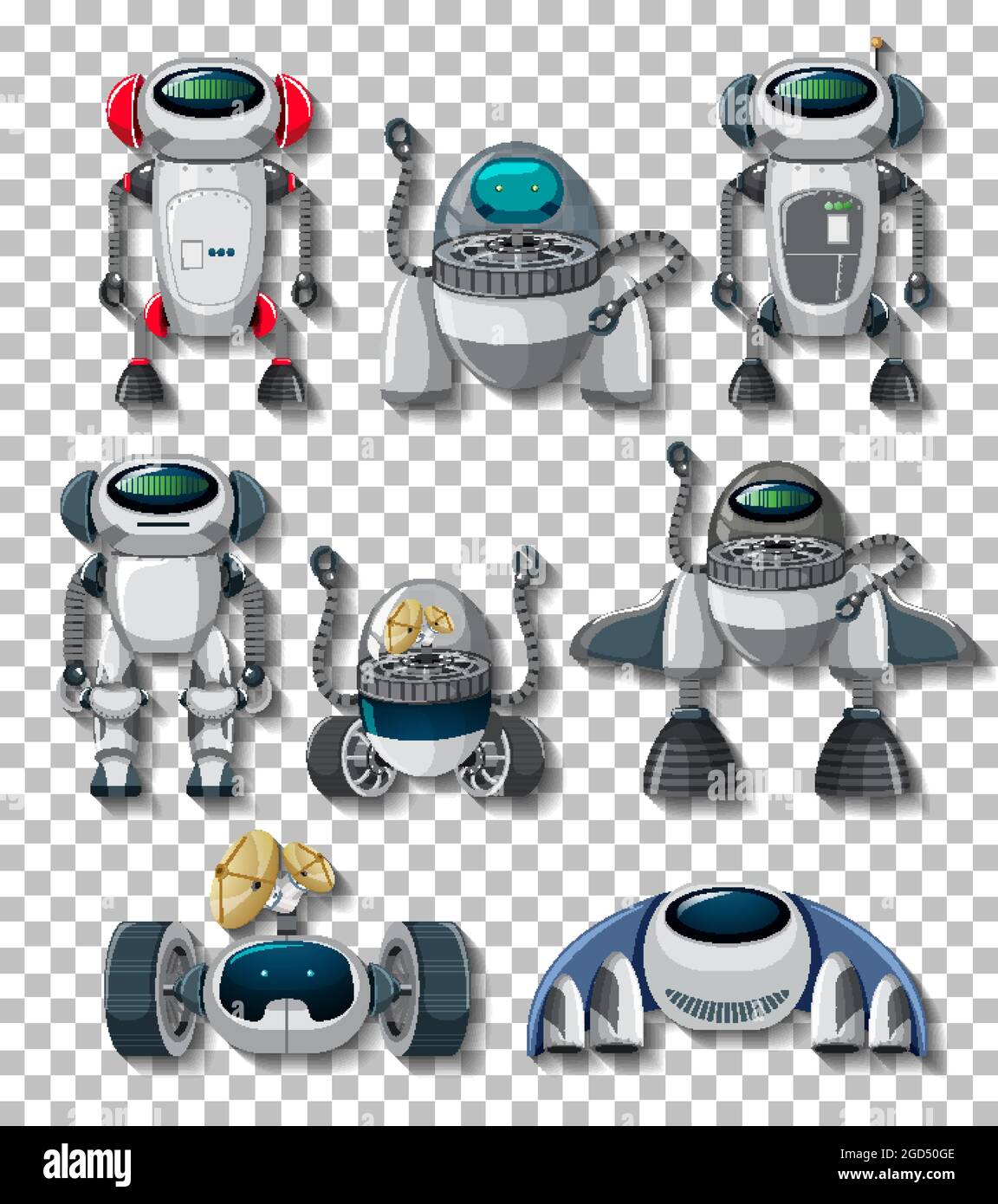 Different robots on transparent background illustration Stock Vector ...