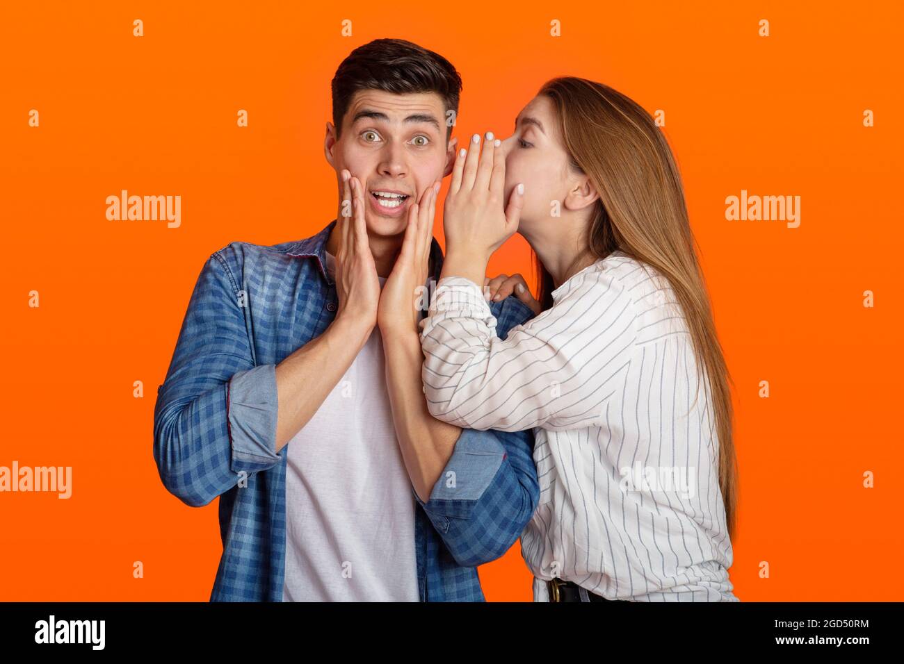 Omg, shocking gossip, secrets and wow. Excited millennial lady tells in ...