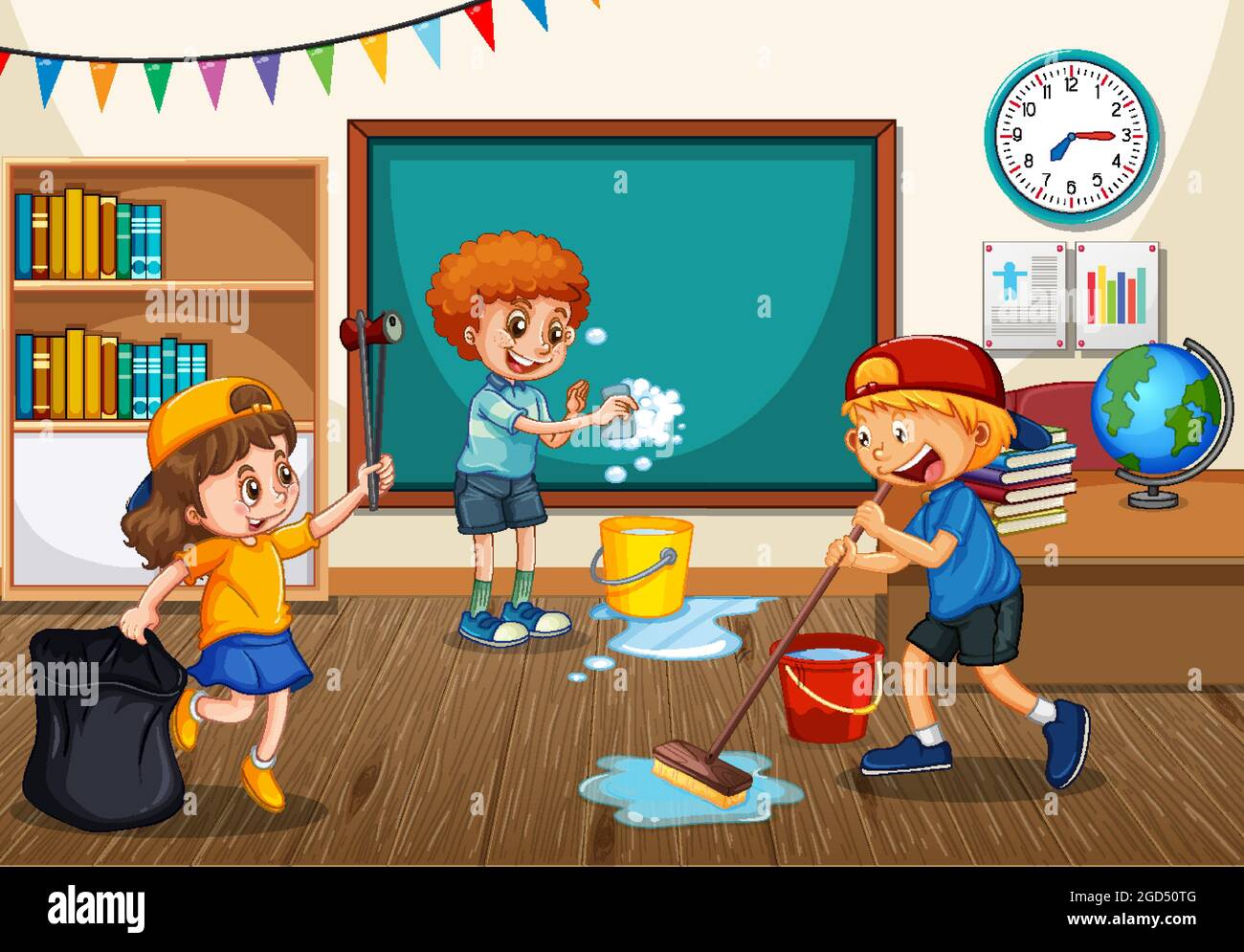 Children Cleaning Classroom Clipart