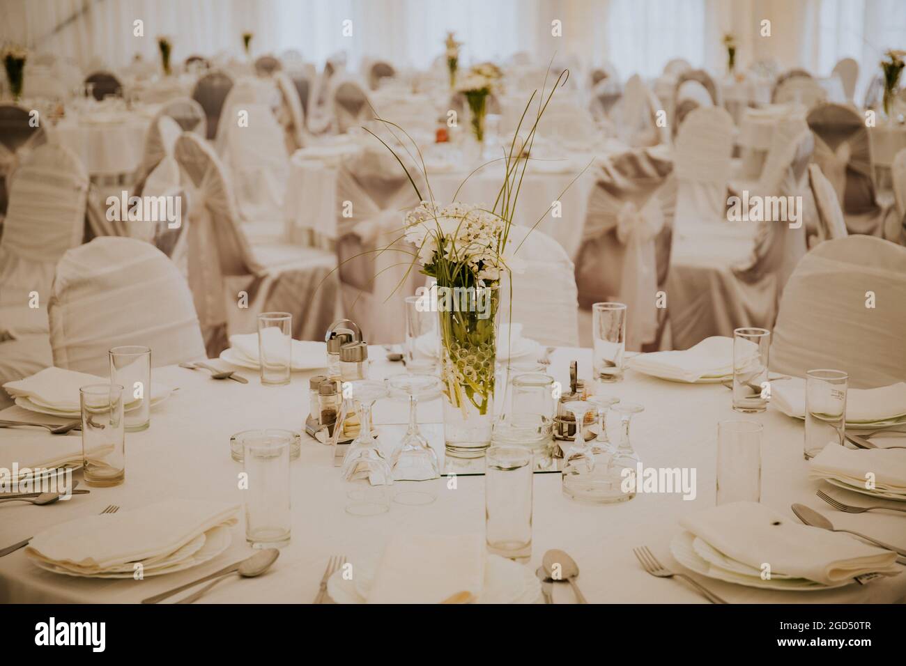 Beautiful wedding reception venue decorated with flowers Stock Photo ...