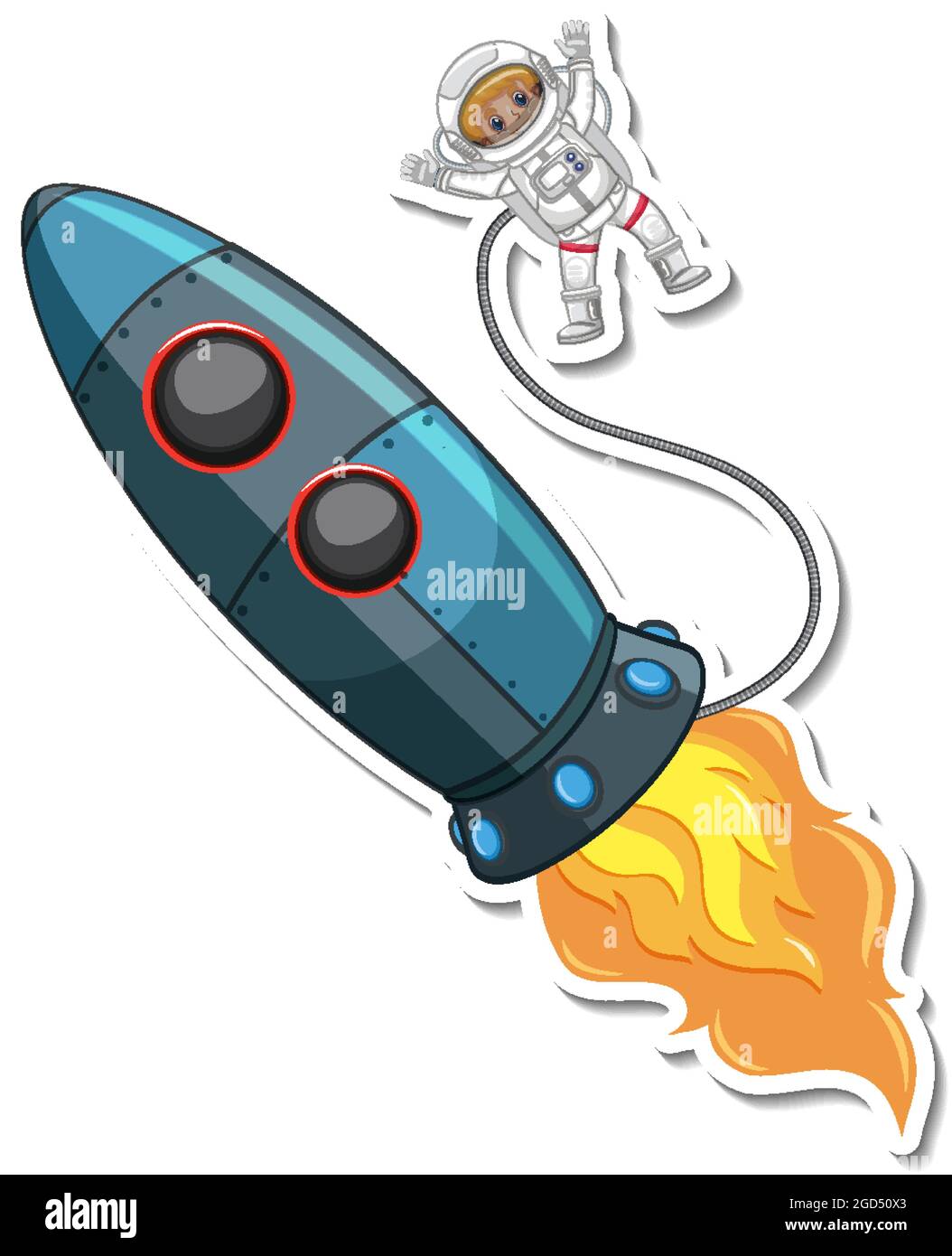 A sticker template with Rocket Space Cartoon isolated illustration ...