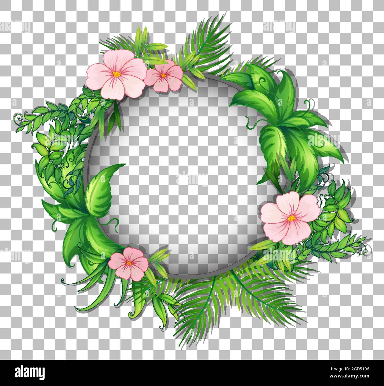 Round frame with hibiscus flowers on transparent background ...
