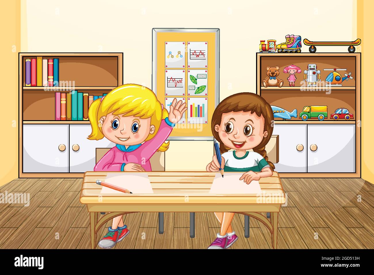 Two school girls in classroom Stock Vector Images - Alamy
