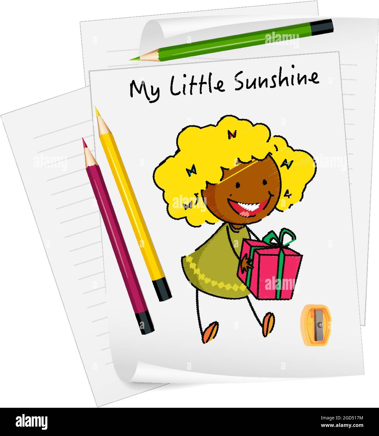 Sketch little kids cartoon character on paper isolated illustration ...