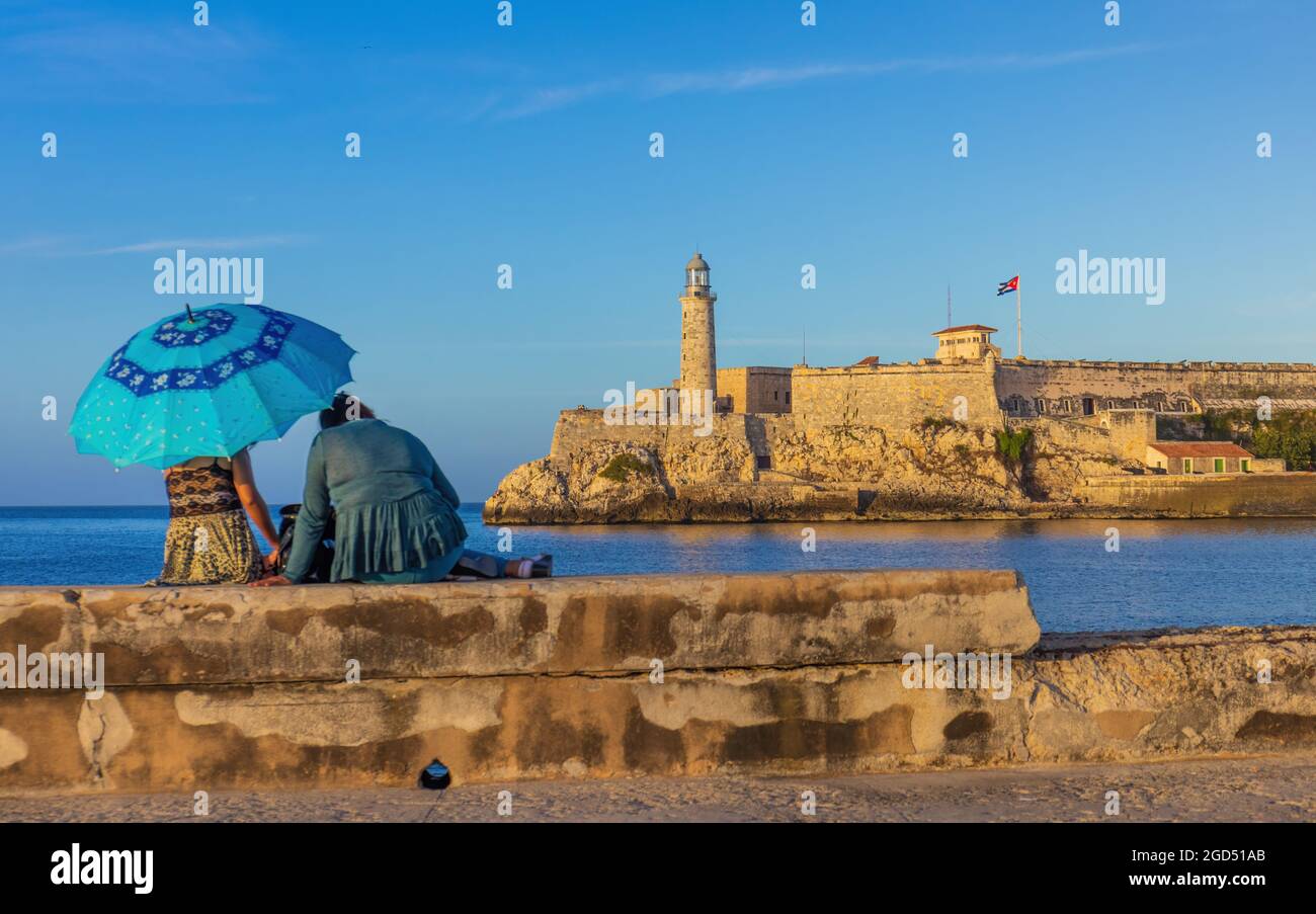 HAVANA, CUBA - JANUARY 2. 2021: El Morro Lighthouse from the Malecon in ...