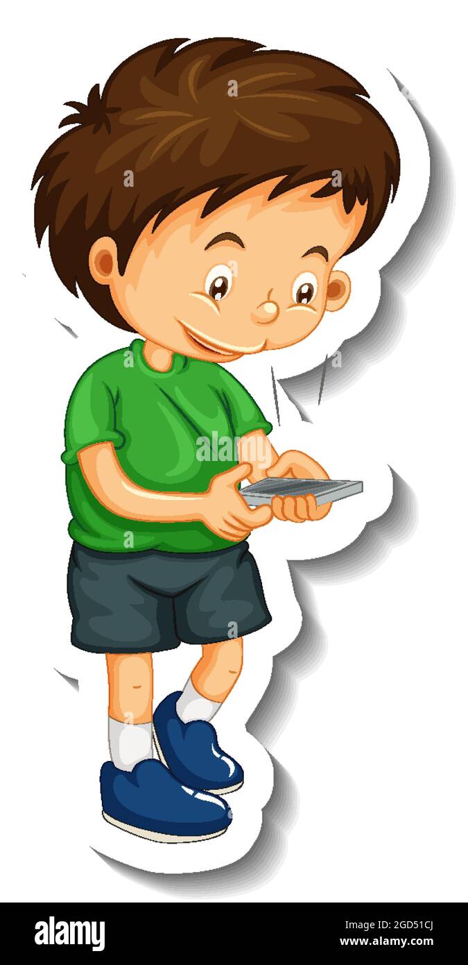Sticker template with a boy cartoon character isolated illustration ...