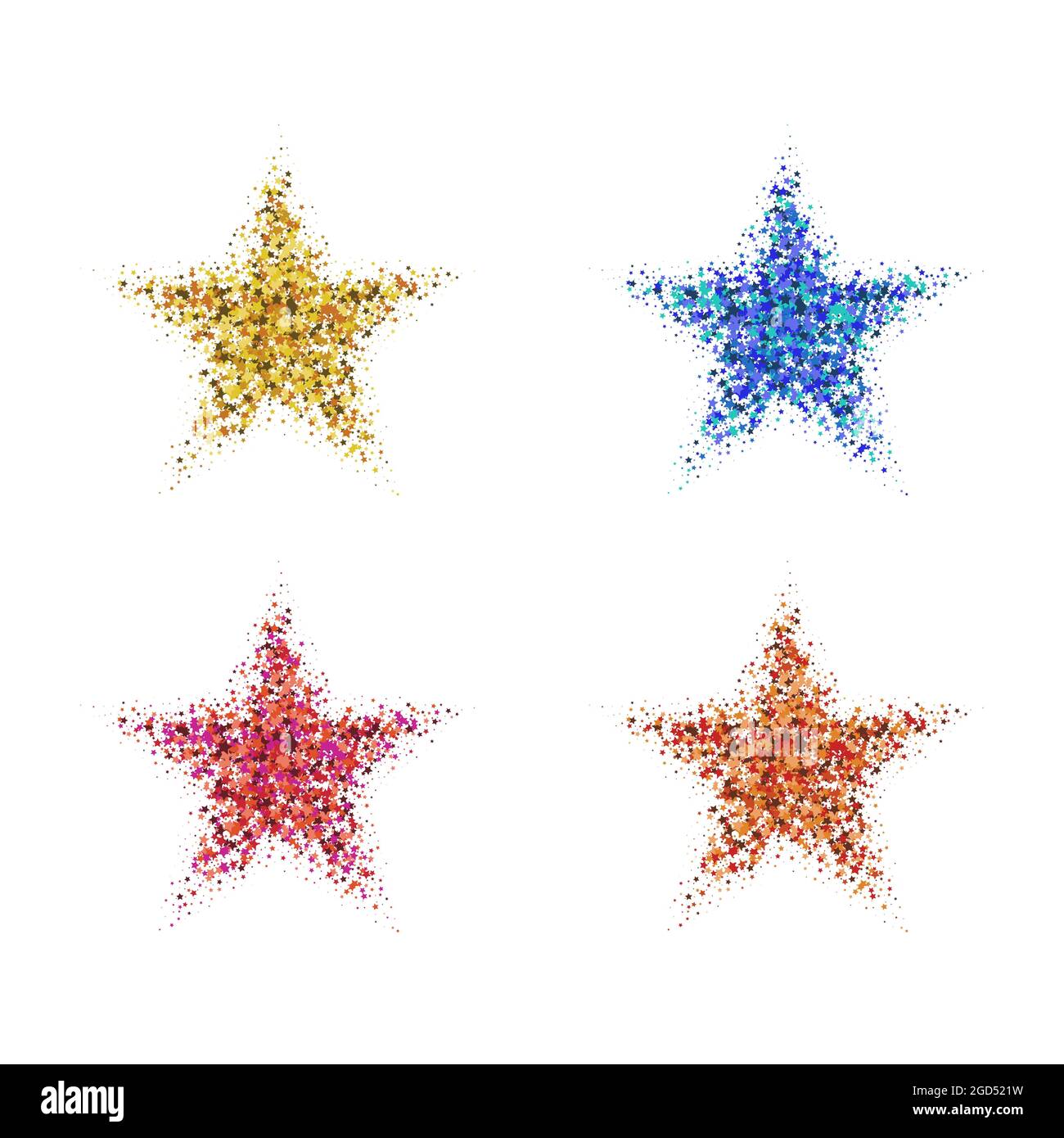 A set of large multicolored stars consisting of small random confetti ...