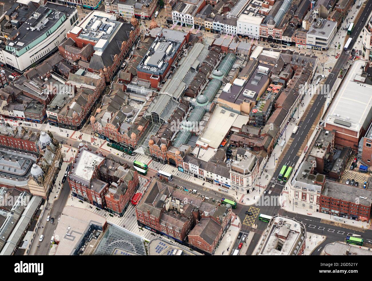 An aerial view of the retail area of Leeds City Centre, West Yorkshire ...